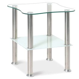 Bijzettafel gehard veiligheids glas met rvs poten en melkglas